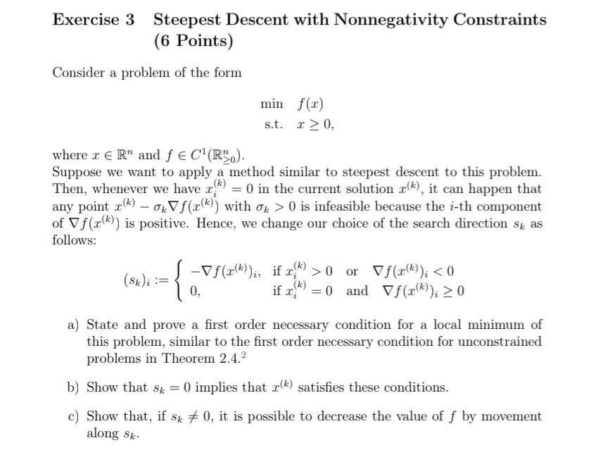 Solved Exercise 3 Steepest Descent with Nonnegativity | Chegg.com
