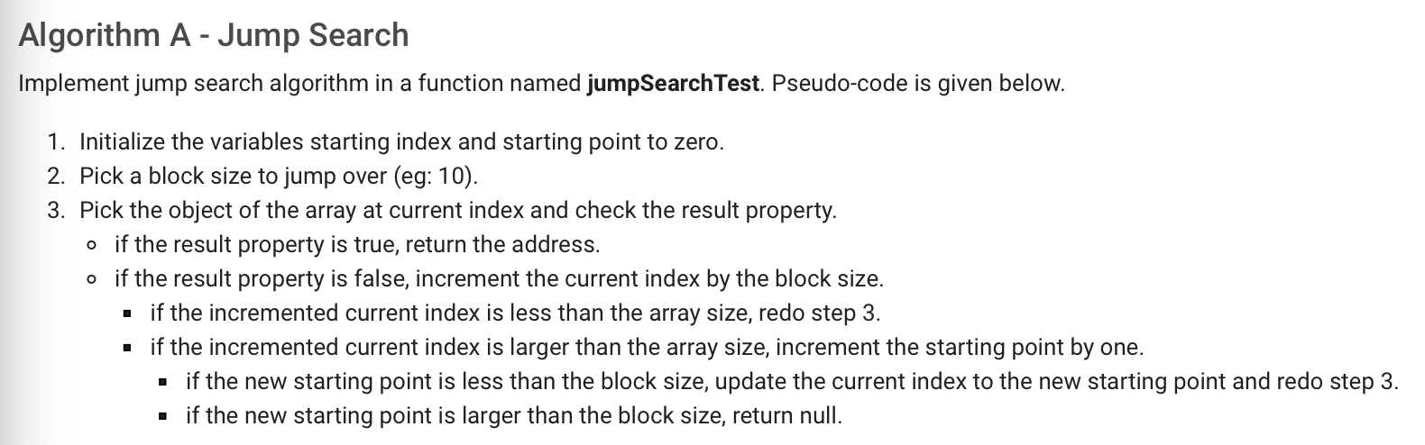 Solved Algorithm A Jump Search Implement Jump Search 