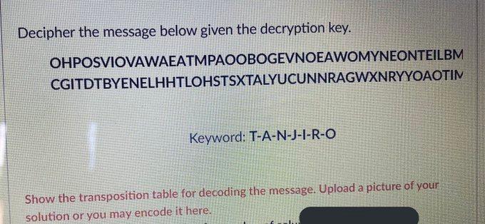 Solved Decipher the message below given the decryption key. | Chegg.com