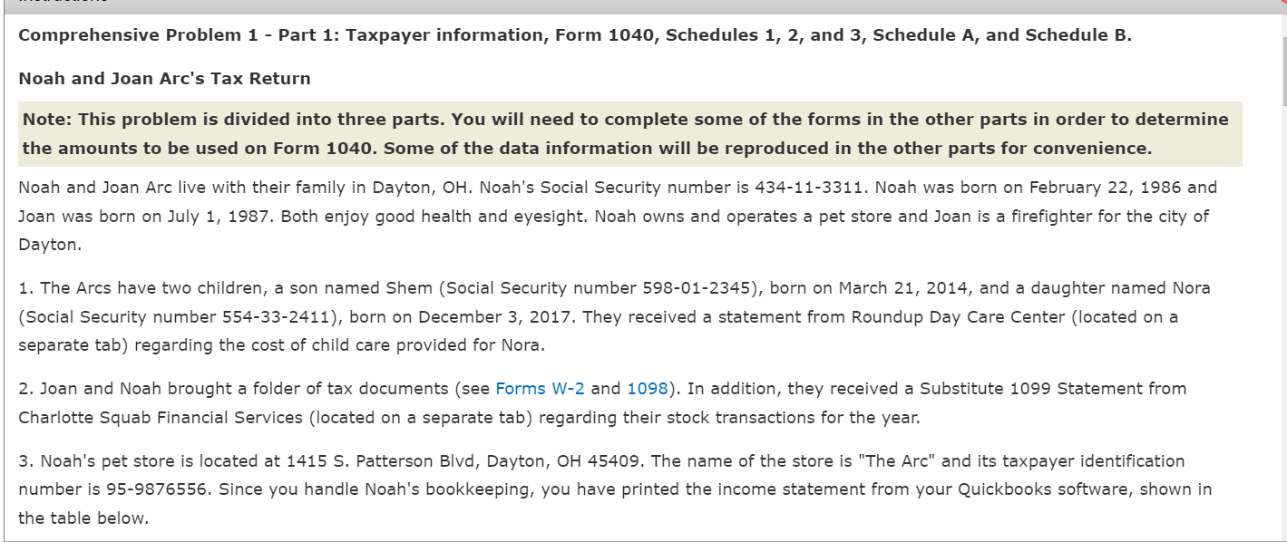 Comprehensive Problem 1 - Part 1: Taxpayer | Chegg.com