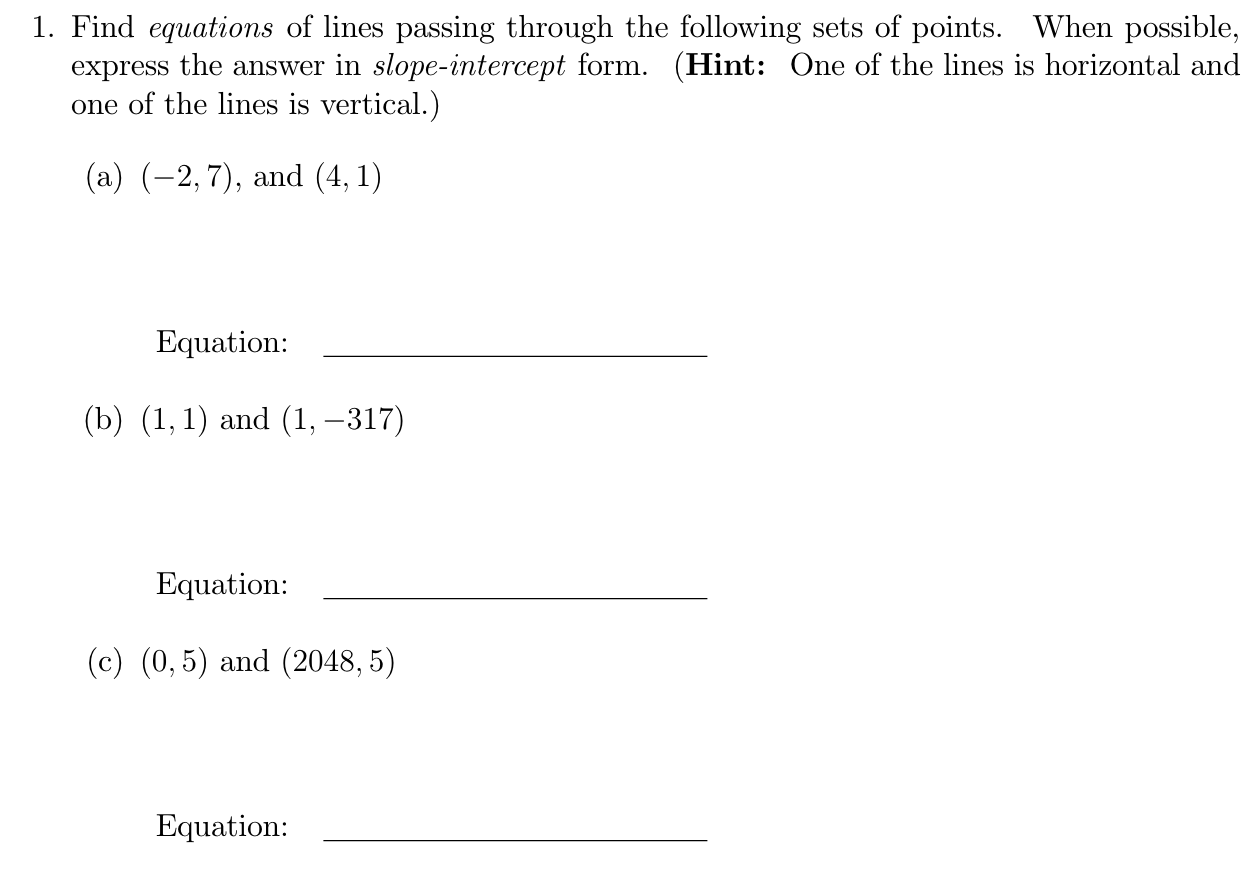 Solved Find equations of lines passing through the following | Chegg.com
