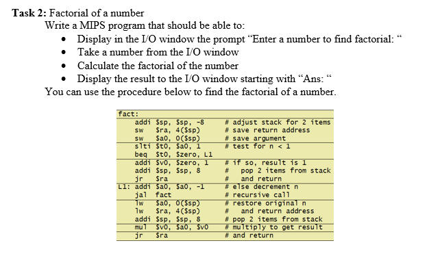 Solved Task 2: Factorial of a number Write a MIP S program | Chegg.com