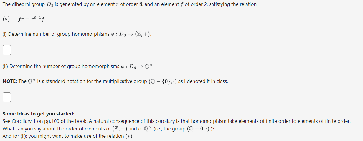 Solved The dihedral group D8 is generated by an element r of | Chegg.com