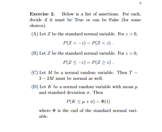 Solved 2 Exercise 2. Below is a list of assertions. For | Chegg.com