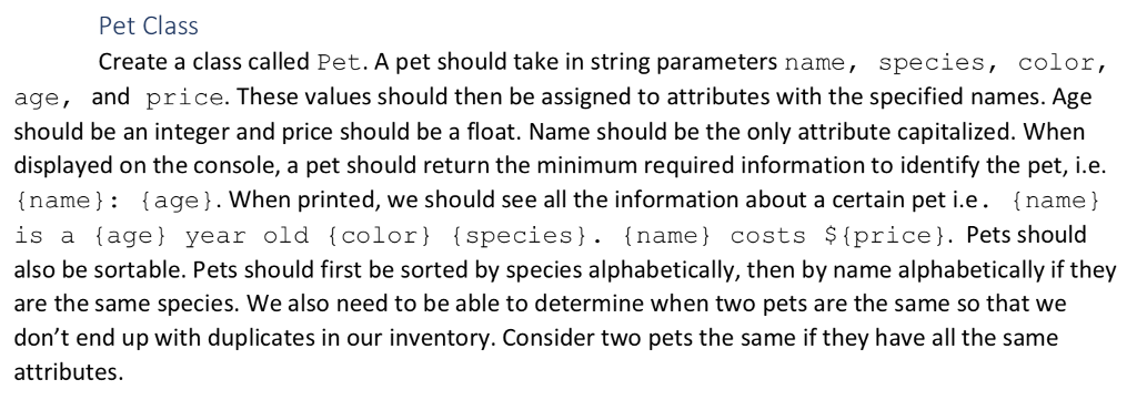 Solved Pet Class Create a class called Pet. A pet should | Chegg.com