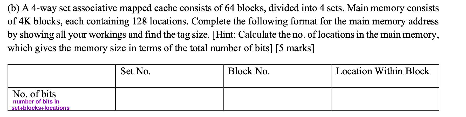 Solved (b) A 4-way set associative mapped cache consists of | Chegg.com