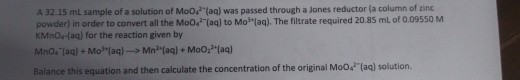Solved A 32.15 mL sample of a solution of MoO (aq) was | Chegg.com