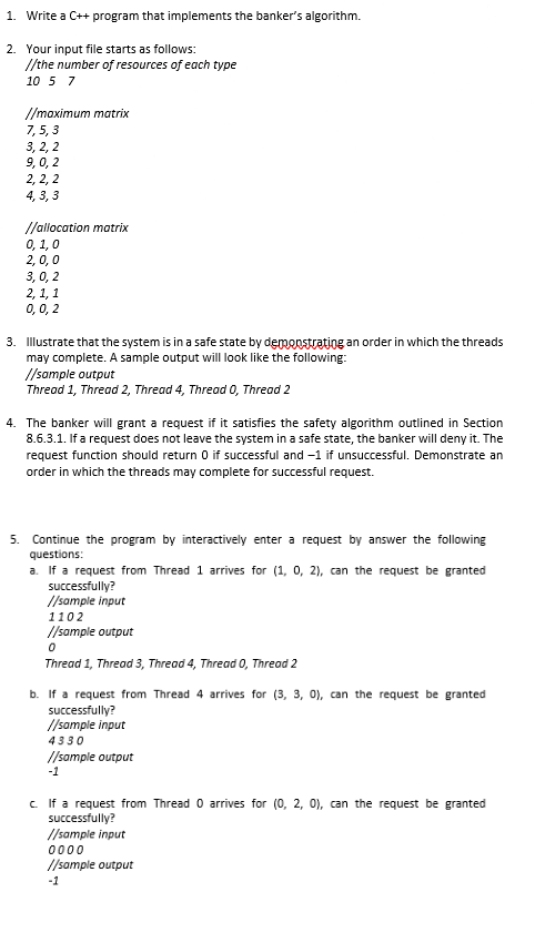 Solved 1. Write a C++ program that implements the banker's | Chegg.com