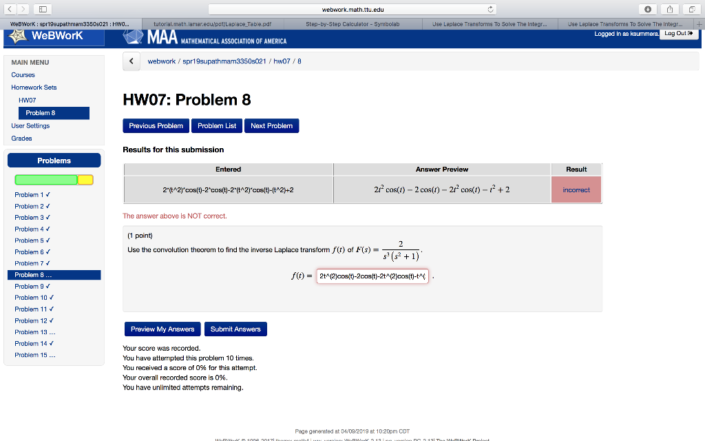 Solved webwork.math.ttu.edu WeBwork: spr19supathmam33508021: | Chegg.com