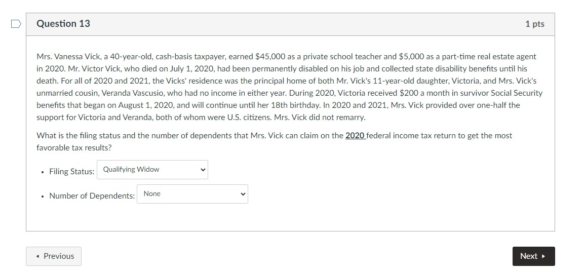Solved Mrs. Vanessa Vick, a 40 -year-old, cash-basis | Chegg.com