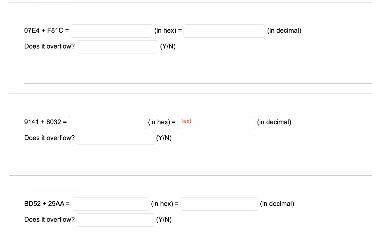 Solved 07E4 + F81C = (in hex) = (in decimal) Does it | Chegg.com