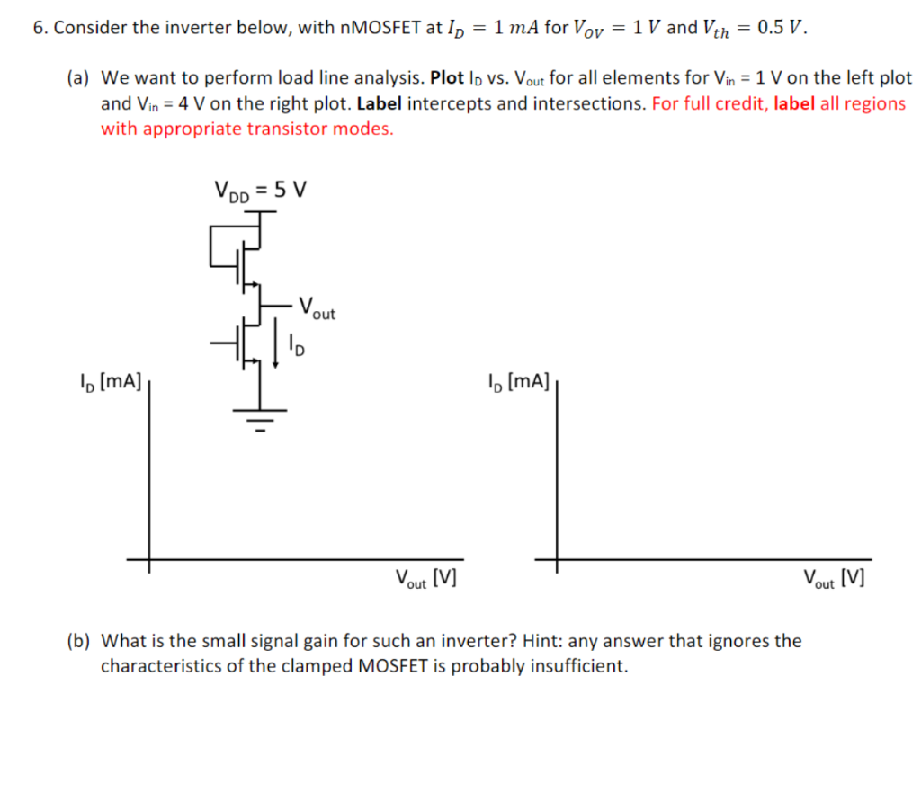 Solved 6. Consider the inverter below, with nMOSFET at | Chegg.com