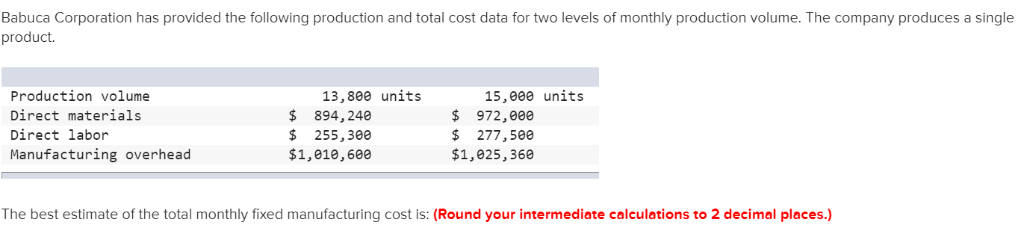 Solved Babuca Corporation has provided the following | Chegg.com