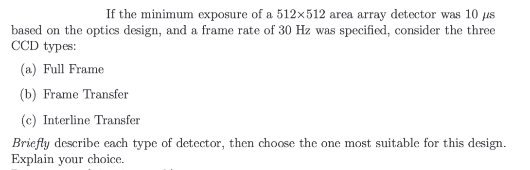 Solved If the minimum exposure of a 512×512 area array | Chegg.com