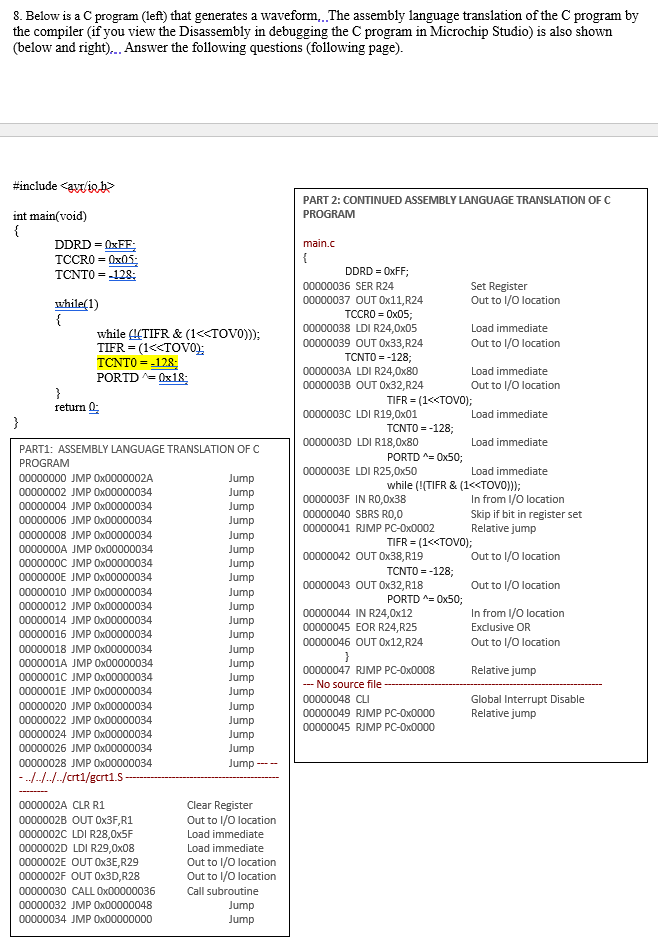 8. Below is a C program (left) that generates a | Chegg.com