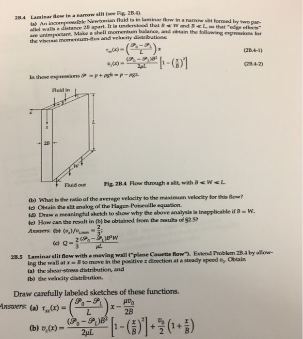 Solved Laminar flow in a narrow slit (see Fig. 2B.4). | Chegg.com
