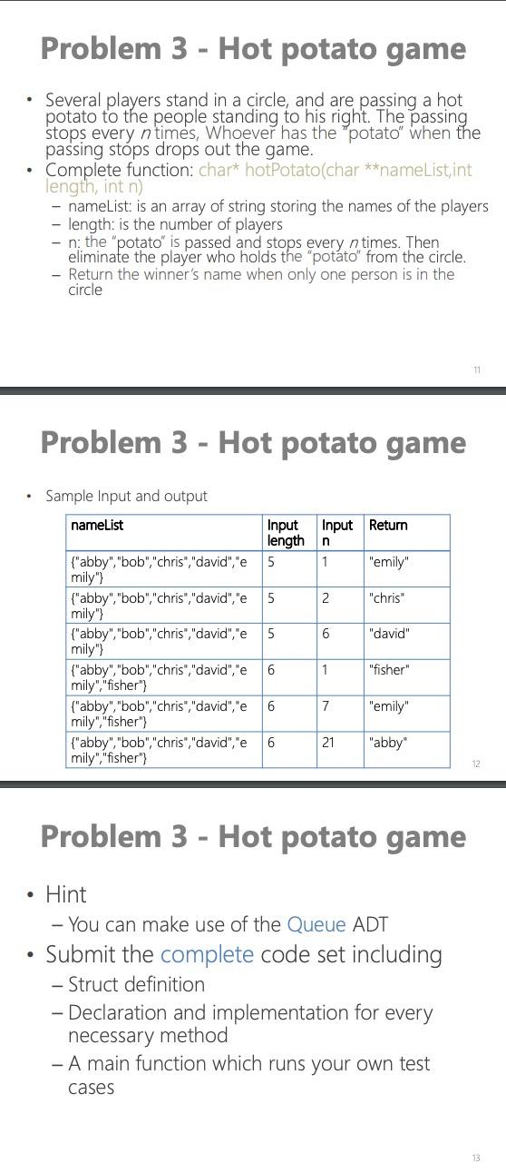 Solved Problem 3 - Hot potato game • Several players stand | Chegg.com