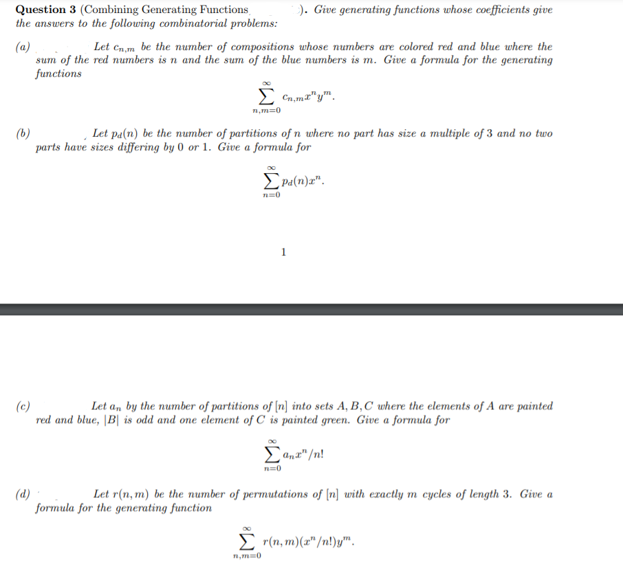 Solved Question 3 (Combining Generating Functions .). Give | Chegg.com