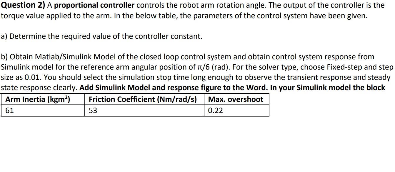Solved Question 2) A proportional controller controls the | Chegg.com