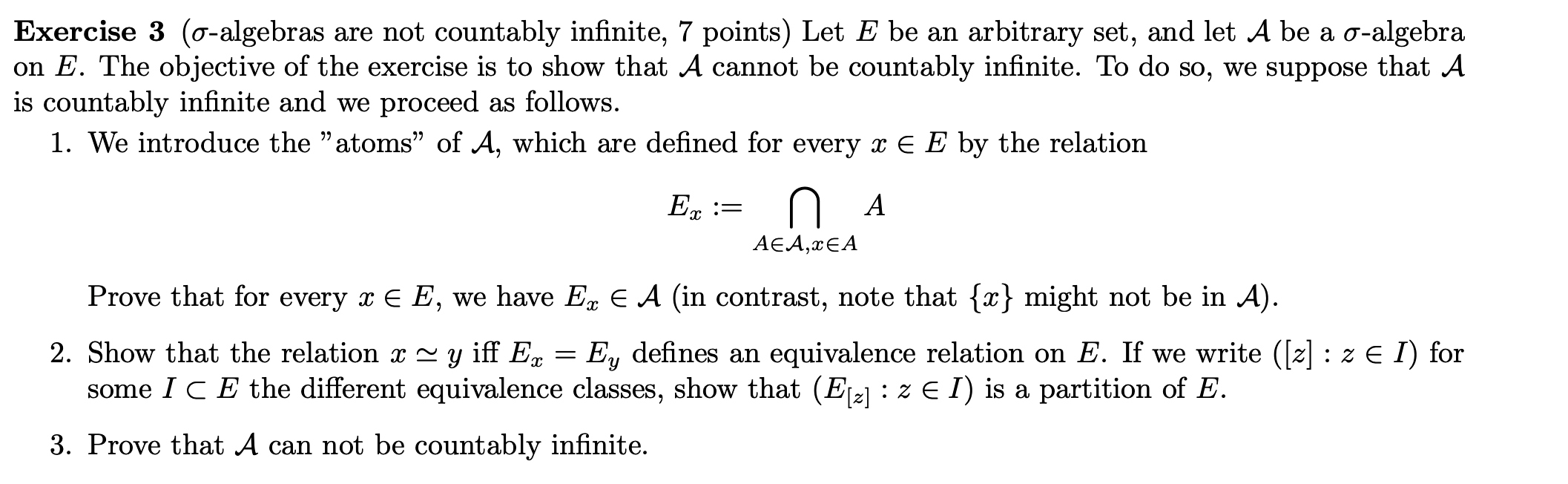 Solved Exercise 3 ( σ-algebras are not countably infinite, 7 | Chegg.com