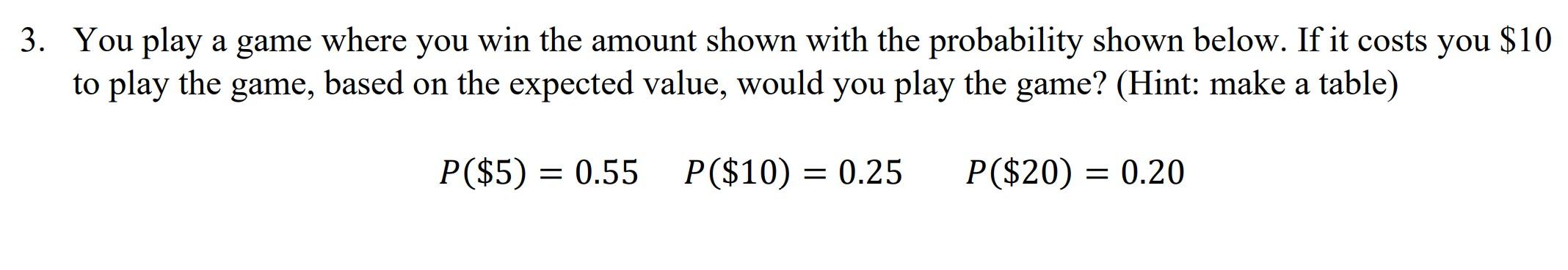 Solved 3. You play a game where you win the amount shown | Chegg.com