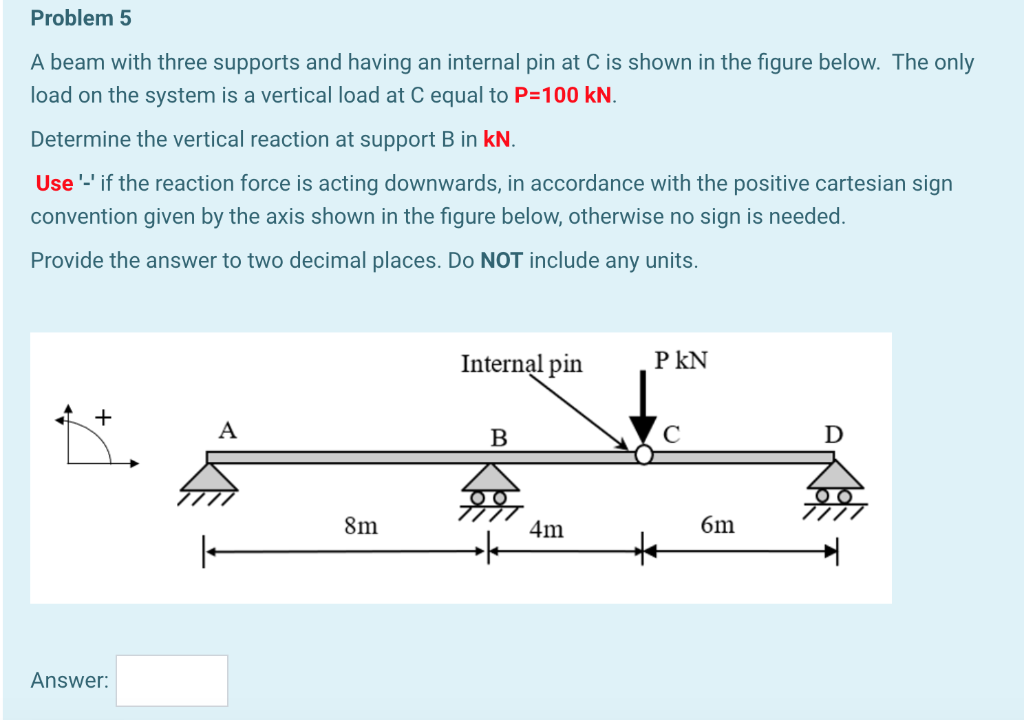 Solved Problem 5 A beam with three supports and having an | Chegg.com