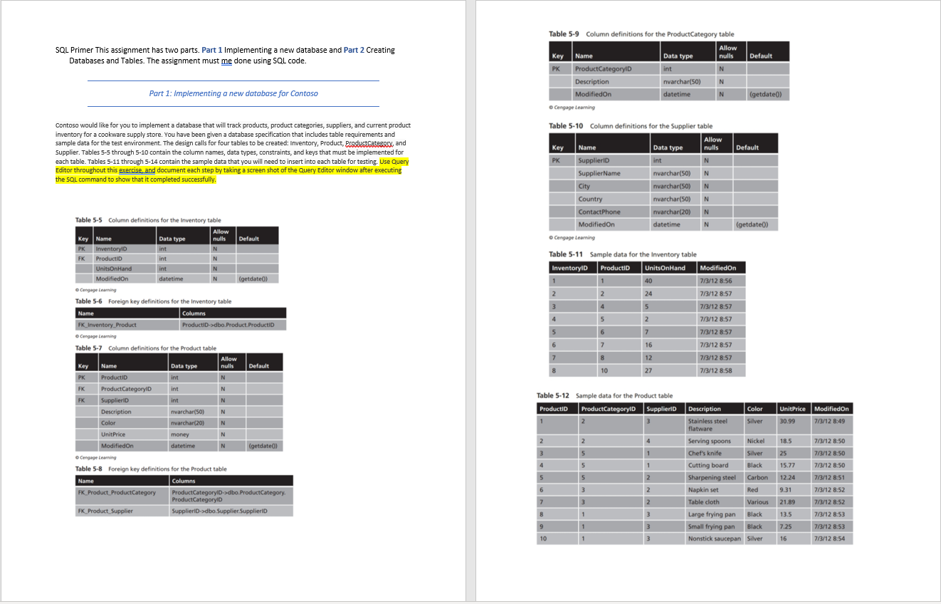 Solved SQL Primer This assignment has two parts. Part 1 | Chegg.com