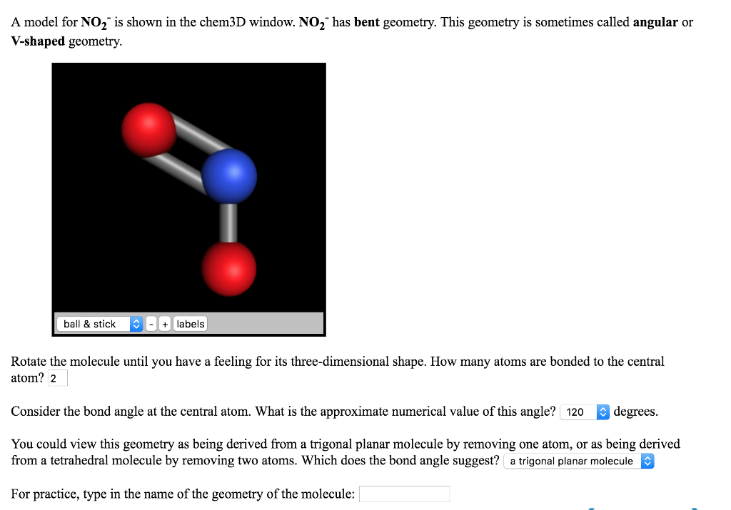 Solved A model for NO2 is shown in the chem3D window. NO2 | Chegg.com
