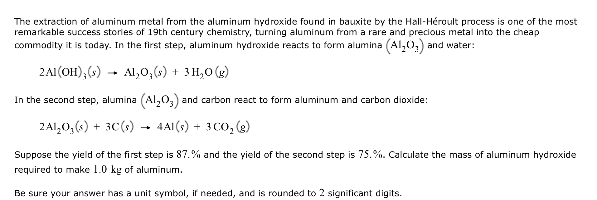 Solved The extraction of aluminum metal from the aluminum | Chegg.com