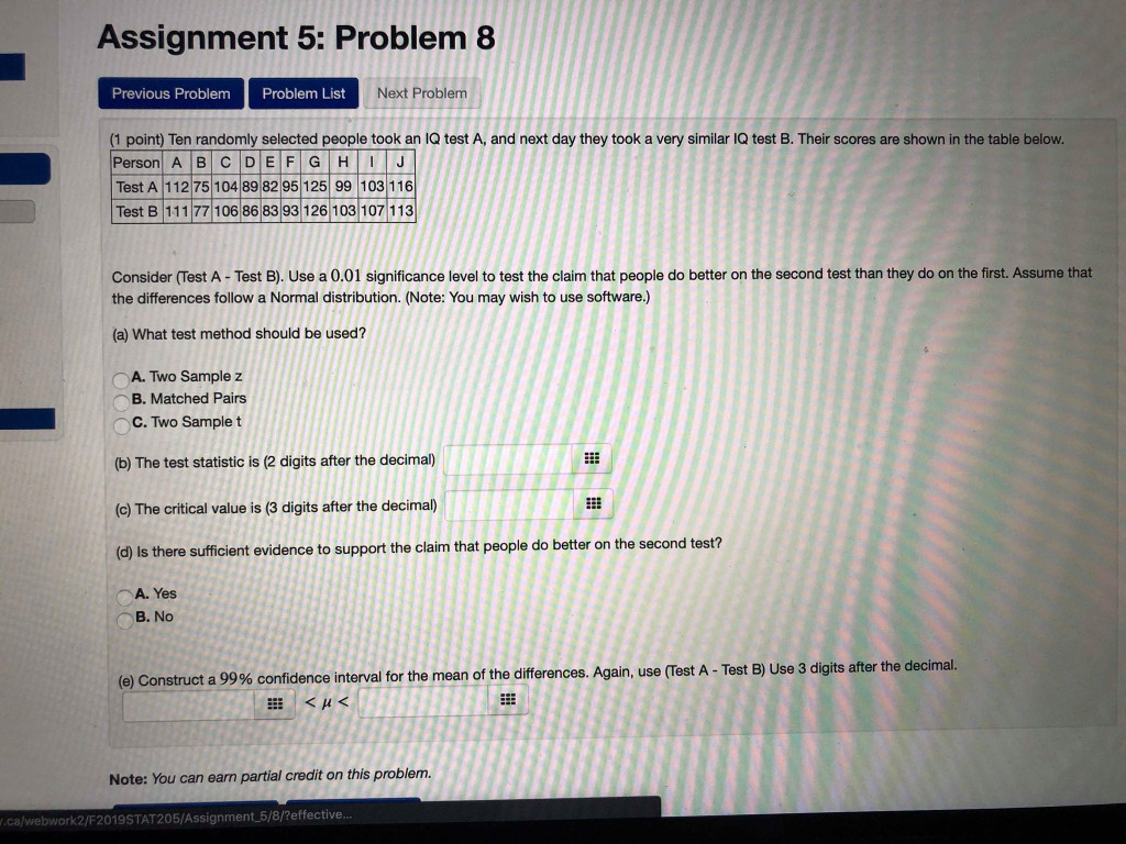 Solved Assignment 5 Problem 8 Previous Problem Problem List
