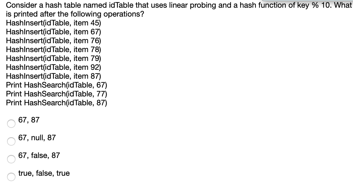 Answered Consider A Hash Table Named Idtable That Uses Lin