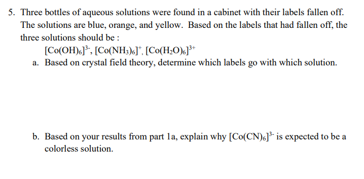Solved Three bottles of aqueous solutions were found in a | Chegg.com