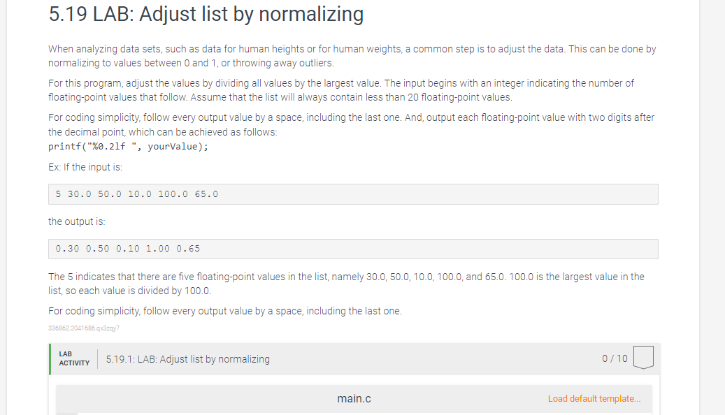 Solved 5.19 LAB: Adjust list by normalizing When analyzing | Chegg.com