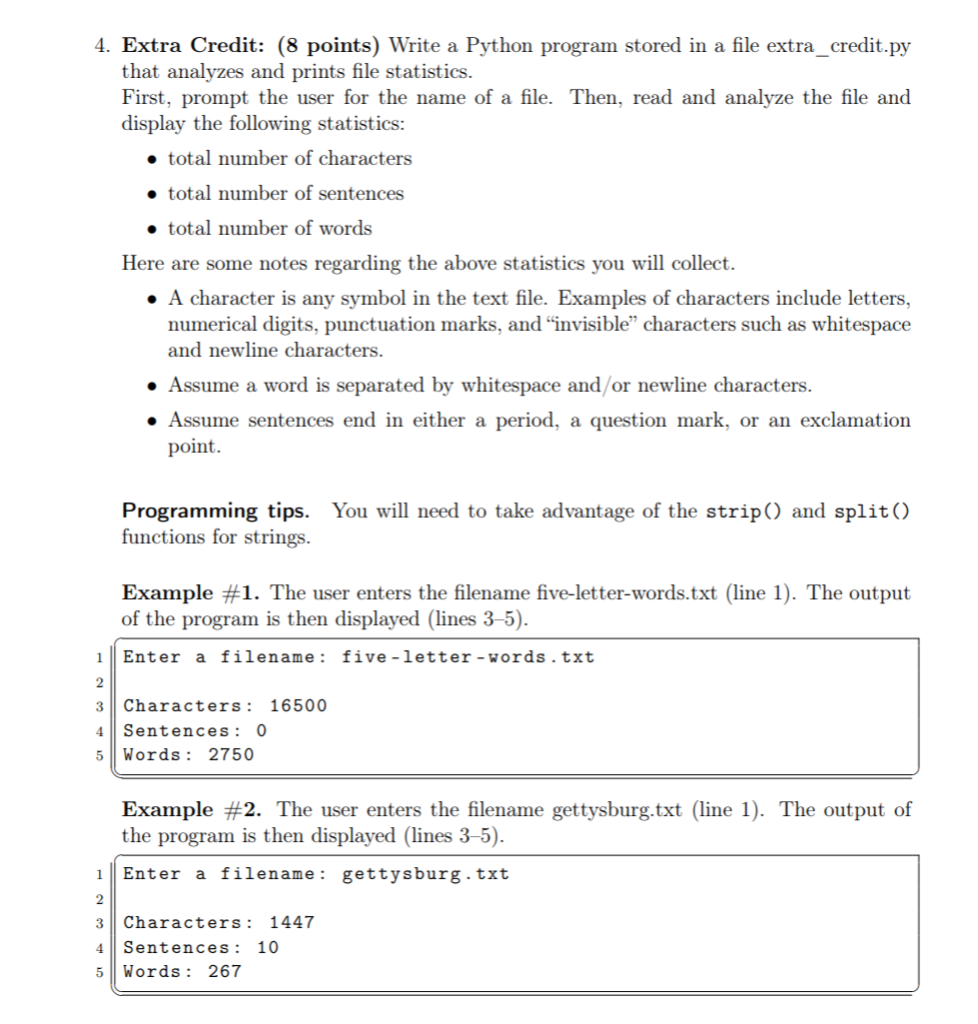 4. Extra Credit: (8 points) Write a Python program | Chegg.com