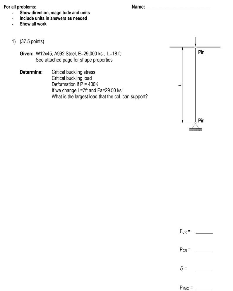 Solved For all problems: Name: - Show direction, magnitude | Chegg.com