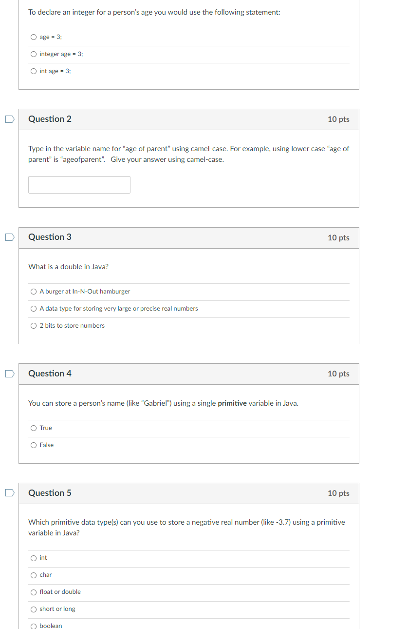 Solved To declare an integer for a person's age you would | Chegg.com