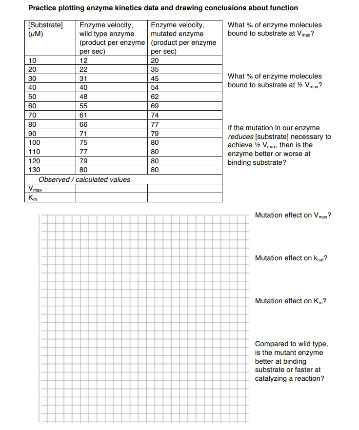 Solved Practice plotting enzyme kinetics data and drawing | Chegg.com