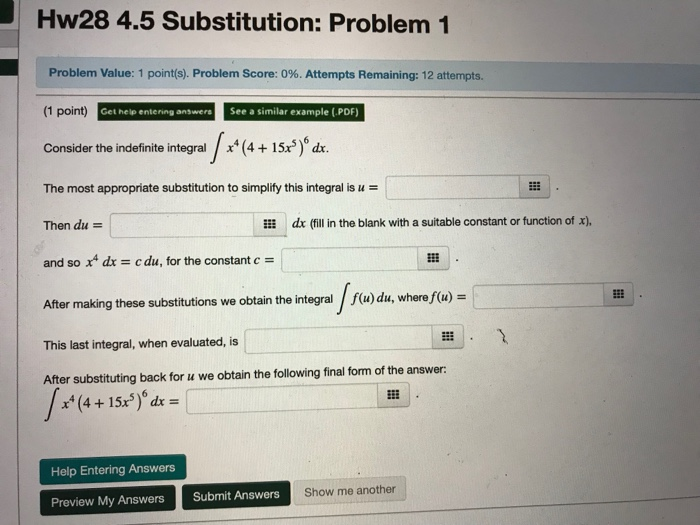Solved Hw28 4.5 Substitution: Problem 1 Problem Value: 1 | Chegg.com