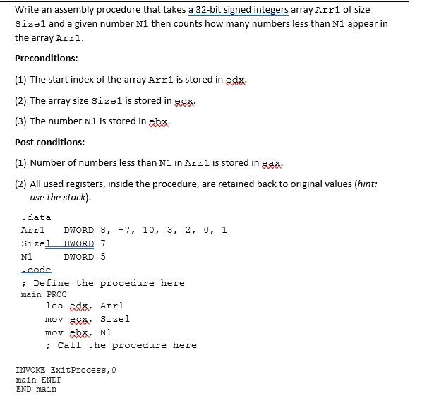 Solved Write an assembly procedure that takes a 32-bit | Chegg.com