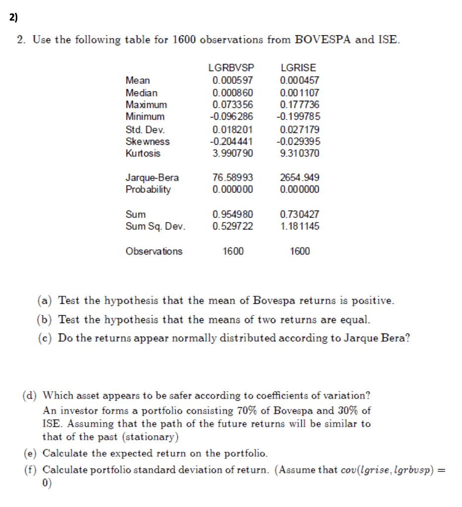 Solved 2. Use the following table for 1600 observations from | Chegg.com