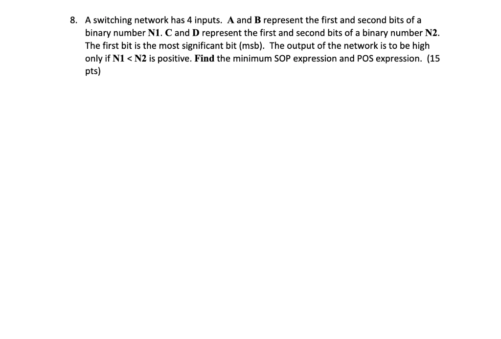 Solved A switching network has 4 inputs. A and B represent | Chegg.com
