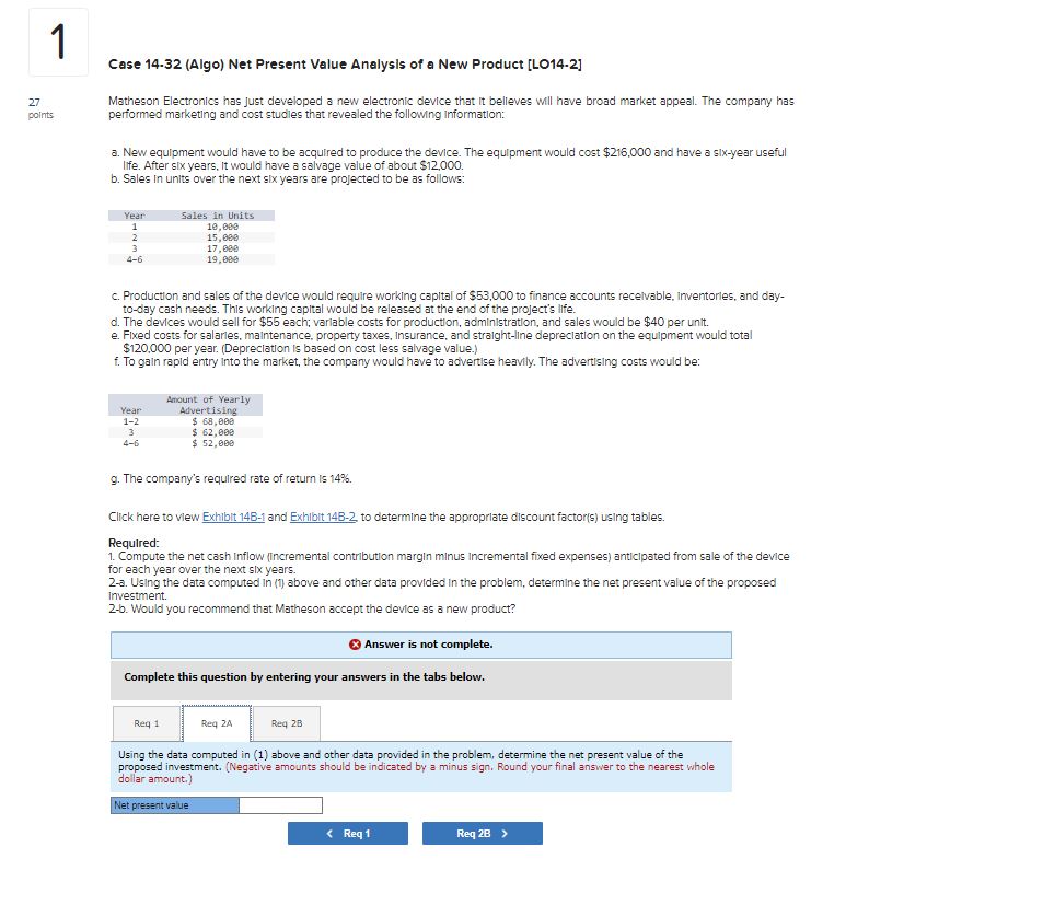 Case 14.32 (Algo) Net Present Value Analysis of a New | Chegg.com