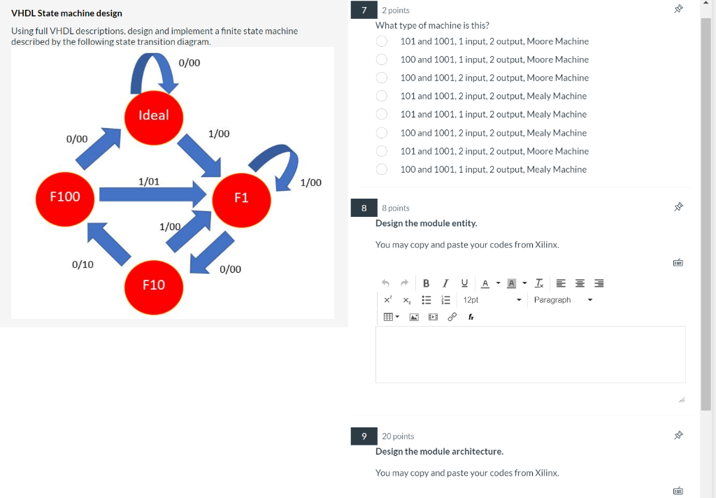 Solved VHDL State machine design Using full VHDL | Chegg.com