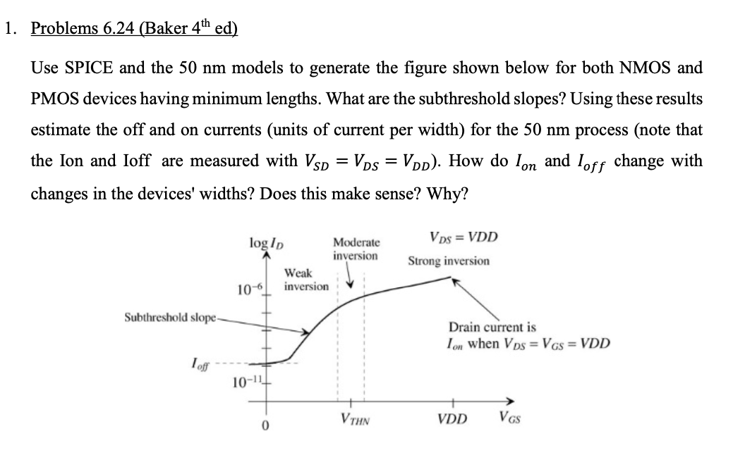 Problems 6.24( Baker 4th ed) Use SPICE and the 50 nm | Chegg.com