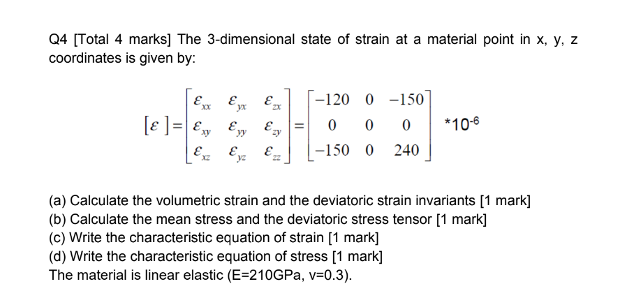 Solved Q4 [Total 4 marks] The 3-dimensional state of strain | Chegg.com