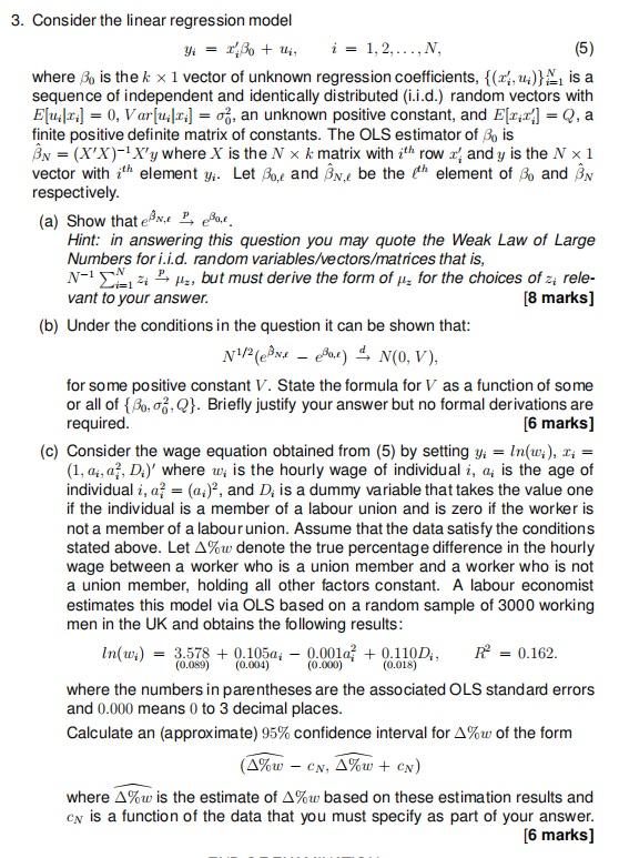 3. Consider the linear regression model | Chegg.com