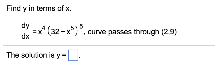Solved Find y in terms of x. dy dx -x* (32-x5)°, curve | Chegg.com
