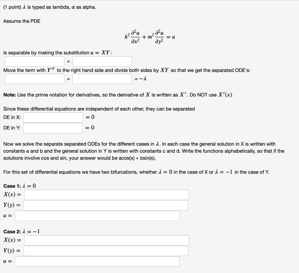 Solved (1 point) 2 is typed as lambda, a as alpha. Assume | Chegg.com