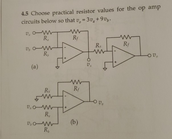 Solved 4.5 Choose practical resistor values for the op amp | Chegg.com