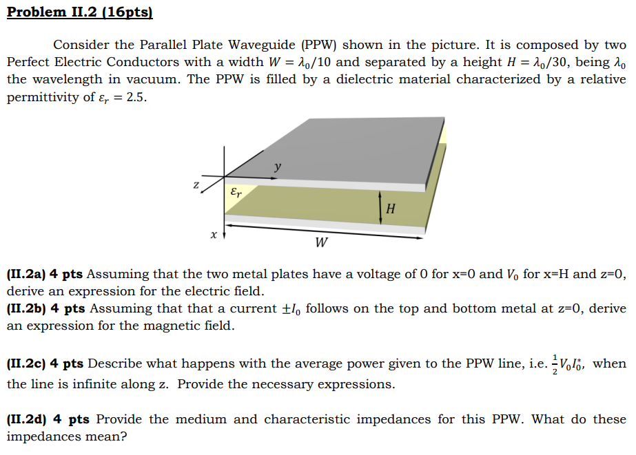 Solved Consider the Parallel Plate Waveguide (PPW) shown in | Chegg.com